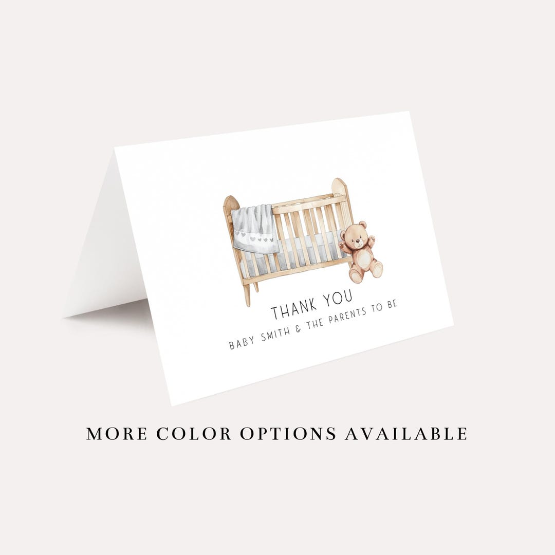 PRINTED Set of 10 Baby Nursery Cards, New Parents Thank You, Baby Crib ...