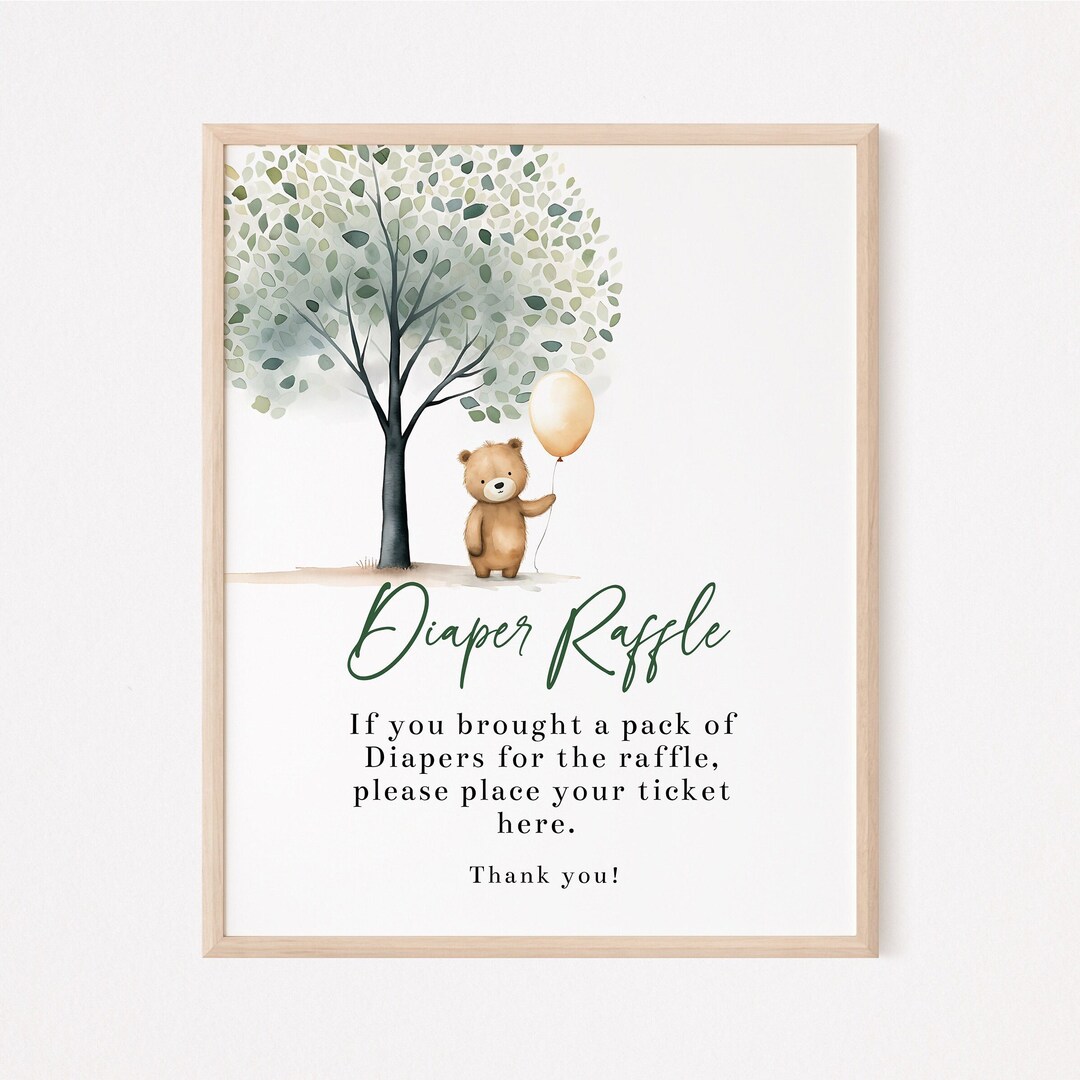 Editable Diaper Raffle Table Sign, We Can Bearly Wait Baby Shower ...