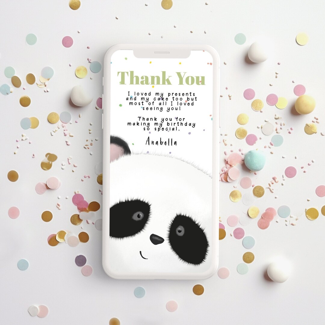 EDITABLE Text Digital Thank You Card, Panda Thank You Card Electronic ...