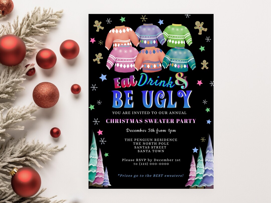 EDITABLE Ugly Sweater Christmas Party Invitation, Holiday Party Invite ...