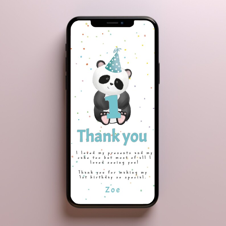 EDITABLE Text Digital Thank You Card, Panda Pink Thank You Card ...