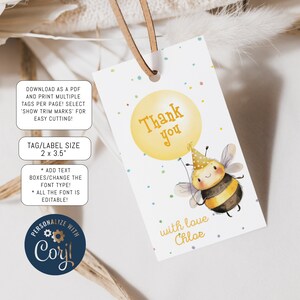 EDITABLE Bee Thank You Favor Tags, Labels for Favors Bags, BEE Birthday ...