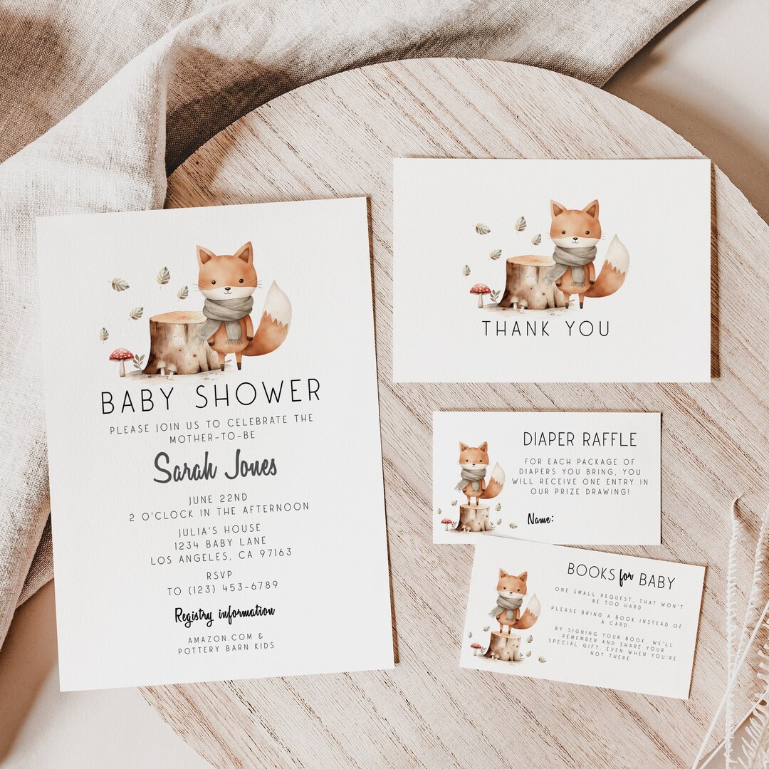 Fox Baby Shower Invitation Bundle, Woodland Fox Baby Shower Invites ...