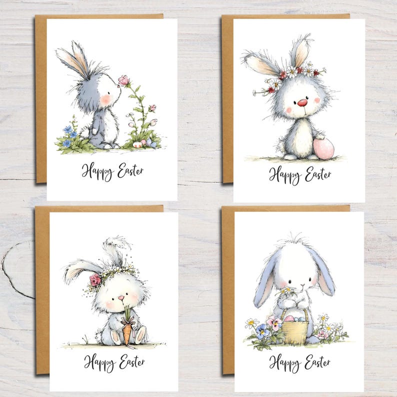 PRINTED Small Easter Cards Set | Mini Easter Bunny Cards | Bulk Easter ...