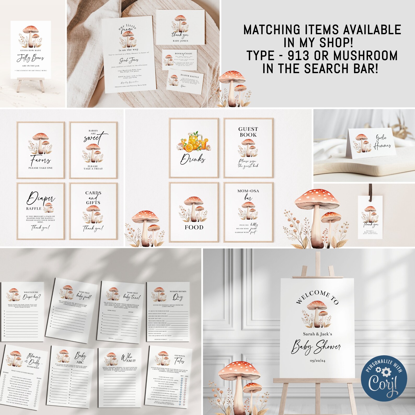 EDITABLE Buffet Food Tent Signs, Mushroom Fungi Baby Shower Seating ...