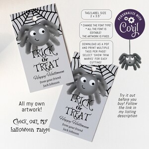 EDITABLE Halloween Gift Tags, Labels for Favors Bags, Treat Bag Labels ...