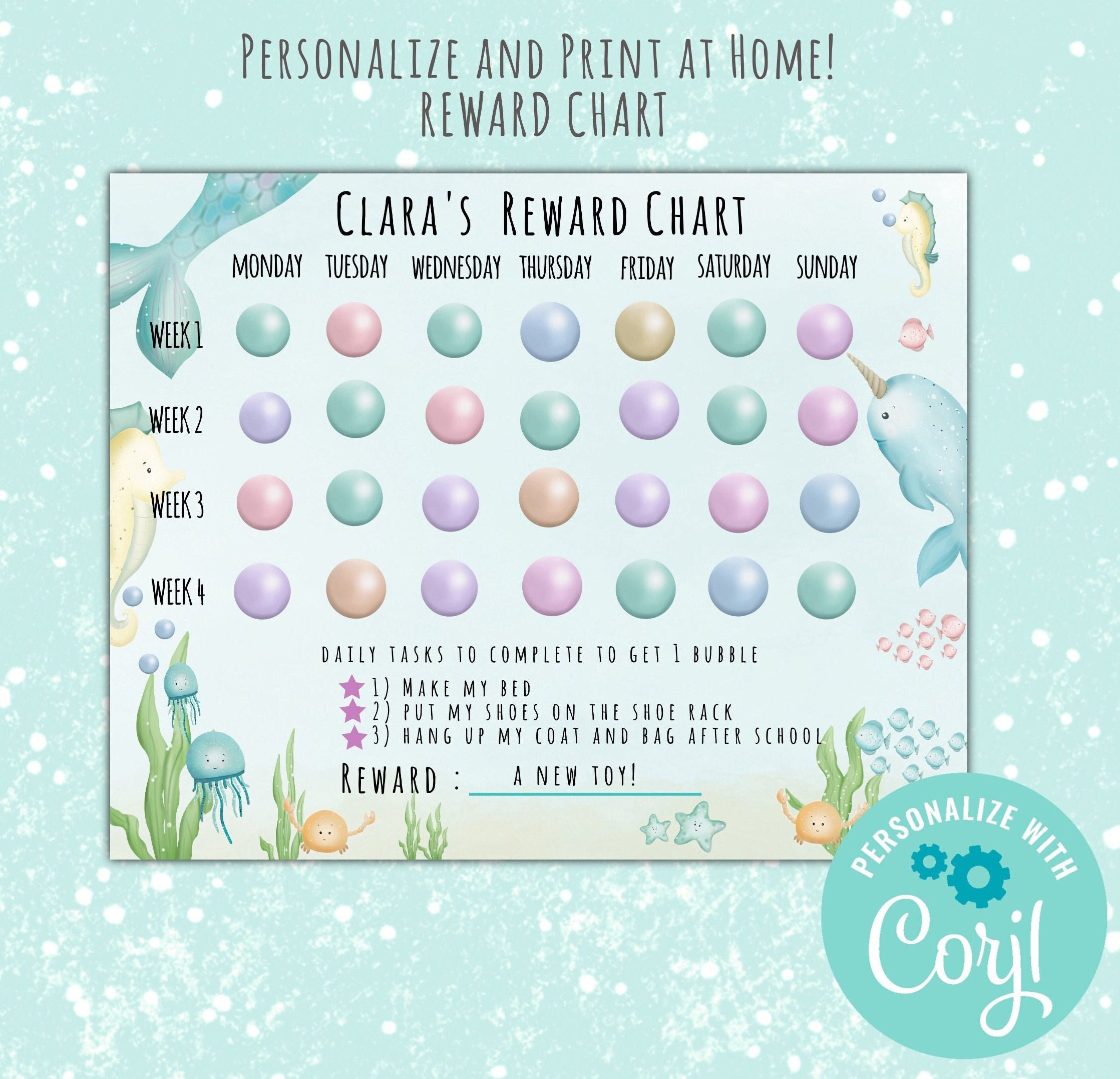 EDITABLE Reward Chart Under the Sea Themed Reward Chart - Etsy