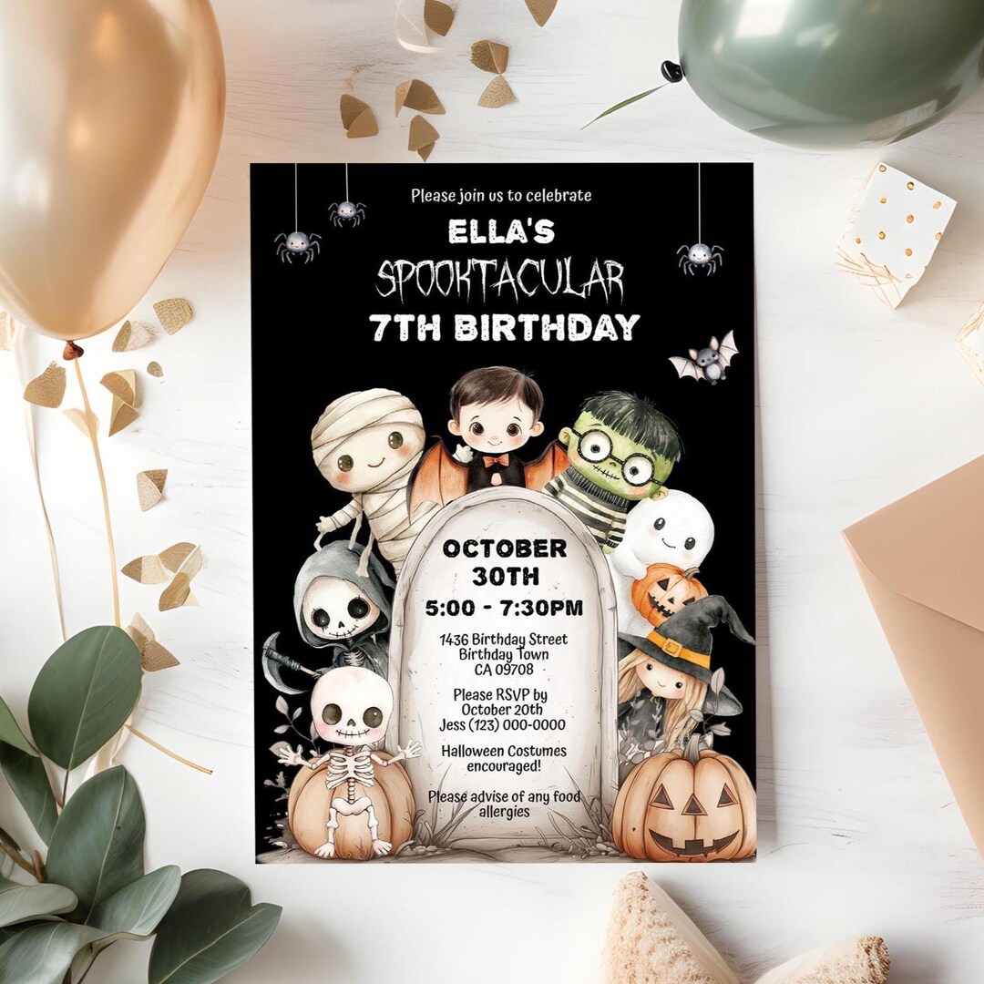 EDITABLE Halloween Costume Birthday Party Invite, Cute Halloween ...
