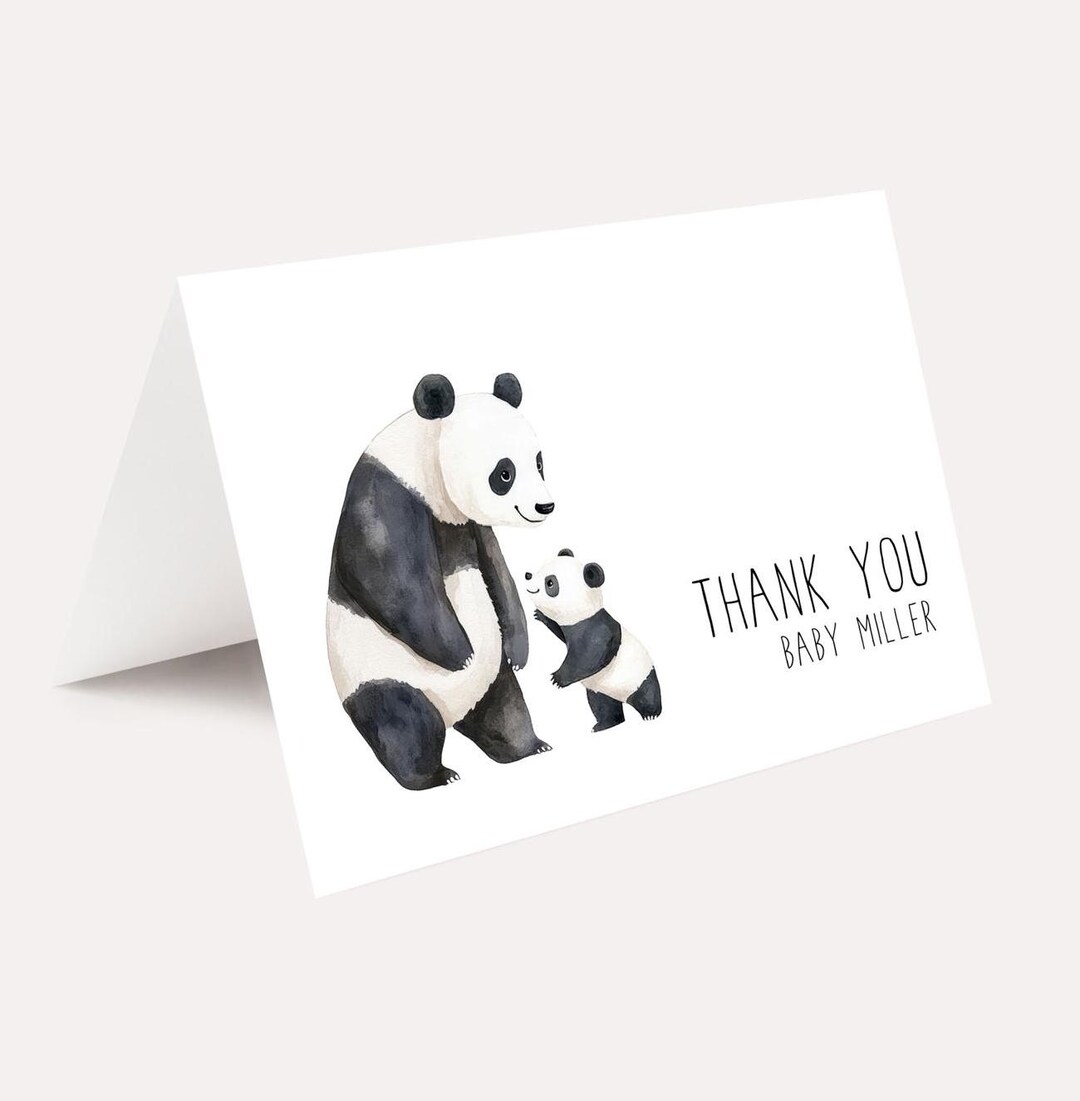 PRINTED Set of 10 Panda Baby Shower Thank You Cards, New Baby Panda ...