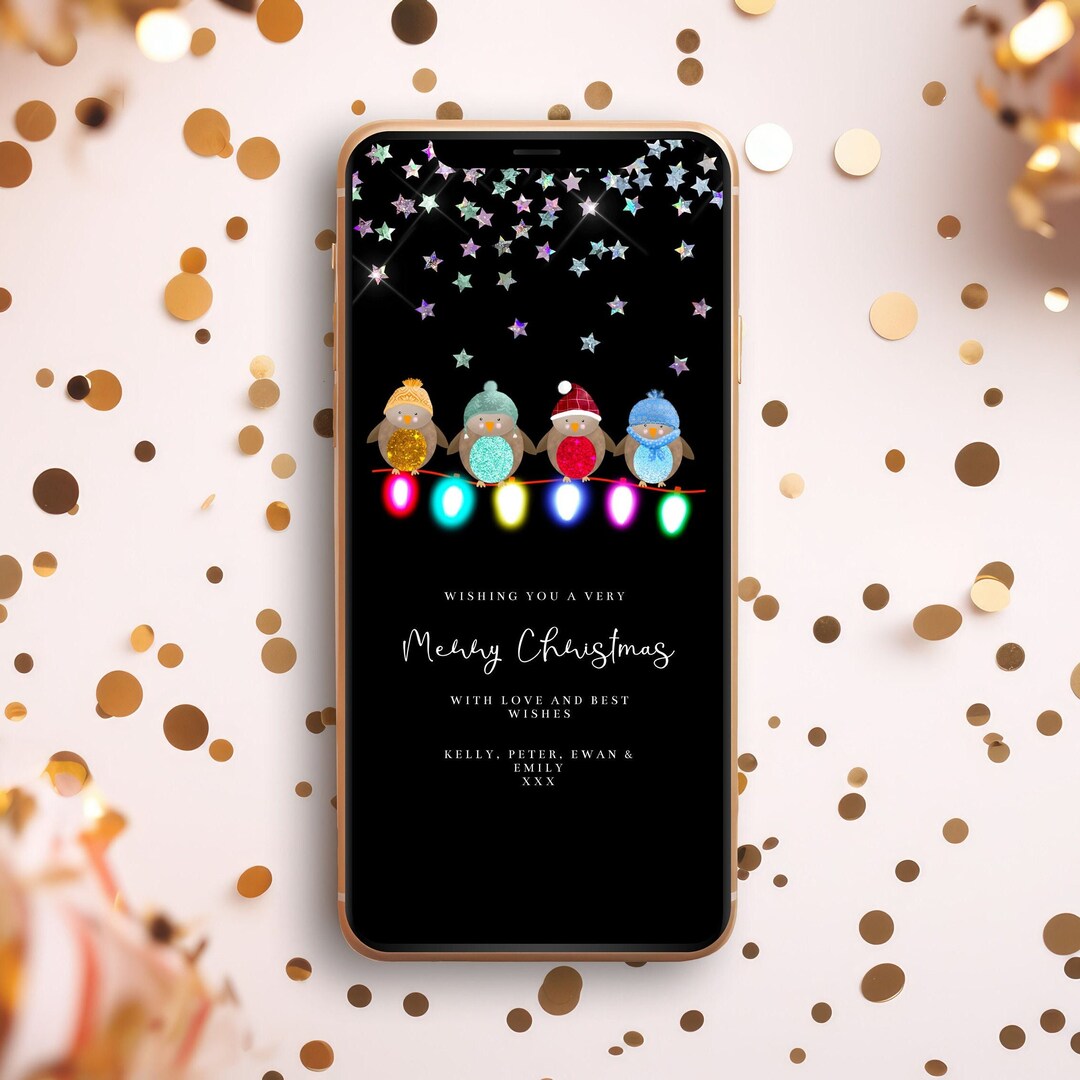 Electronic Christmas Card, Robins on Holiday Lights, E-card for ...