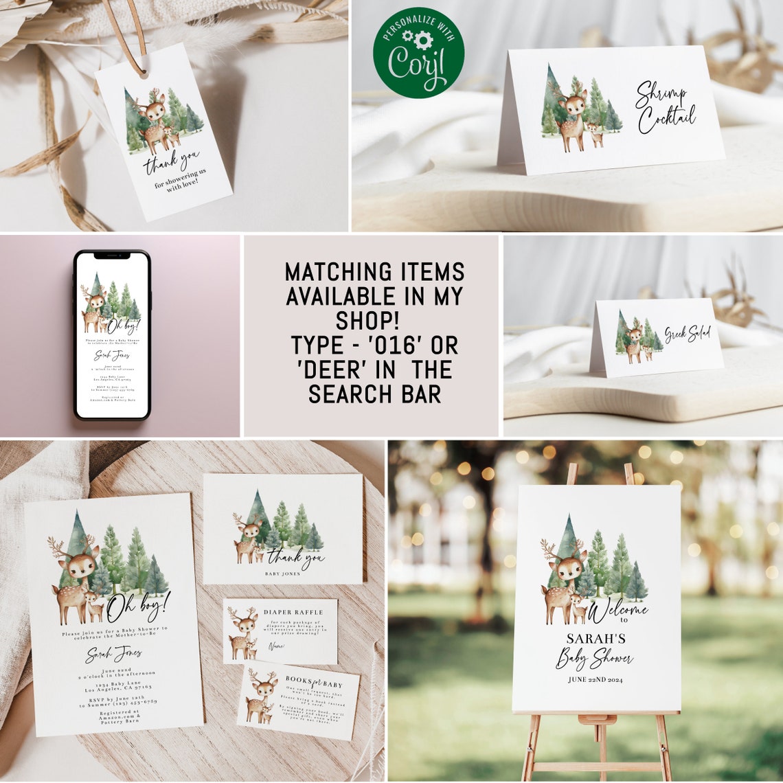 EDITABLE Buffet Food Tent Signs, Deer Baby Shower Food Label Signs ...