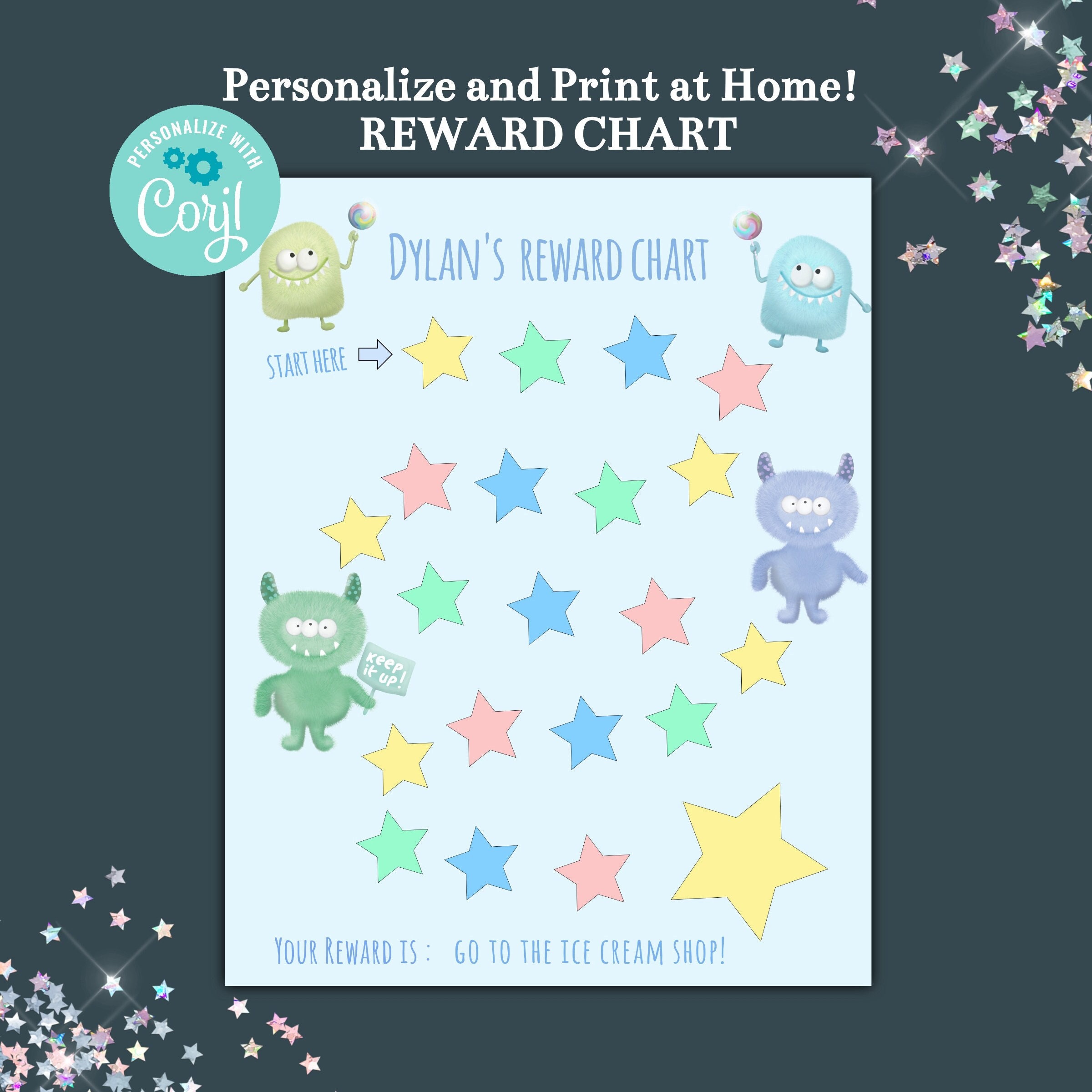 PRINTABLE Reward Chart for Young Children, Monster Themed Reward Chart ...