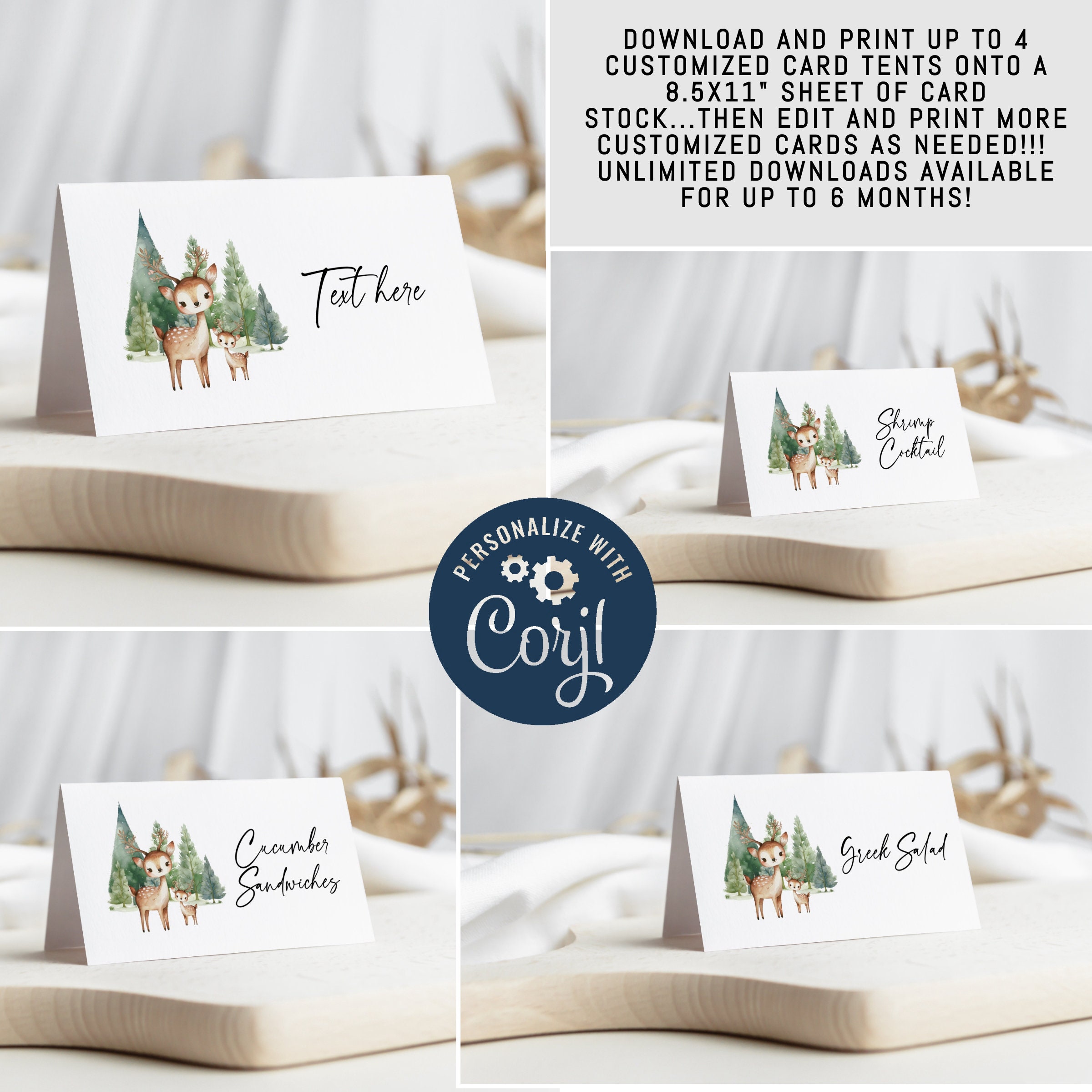 EDITABLE Buffet Food Tent Signs, Deer Baby Shower Food Label Signs ...