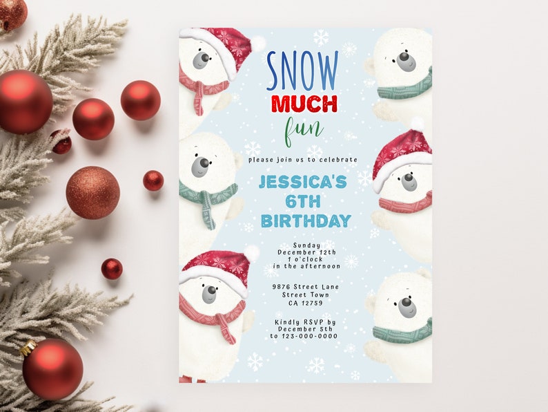 EDITABLE Polar Bear Themed BIRTHDAY Party, Kids Party Winter Invite ...