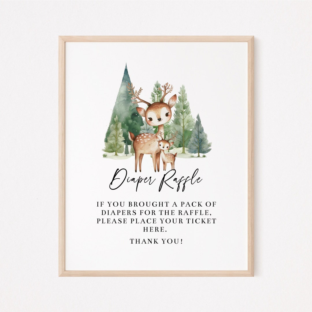 Editable Diaper Raffle Table Sign, Oh Boy! Woodland Baby Shower Shower ...