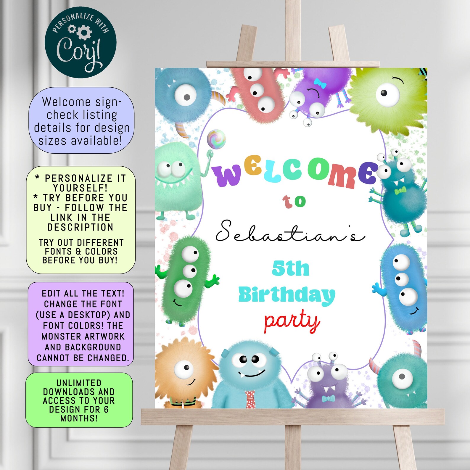 Welcome Birthday Sign, Poster Monster Birthday Bash, Calling All ...