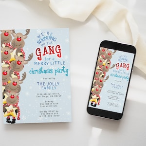 Editable Cute Reindeer Christmas Party Invitation, Rounding up the Gang ...