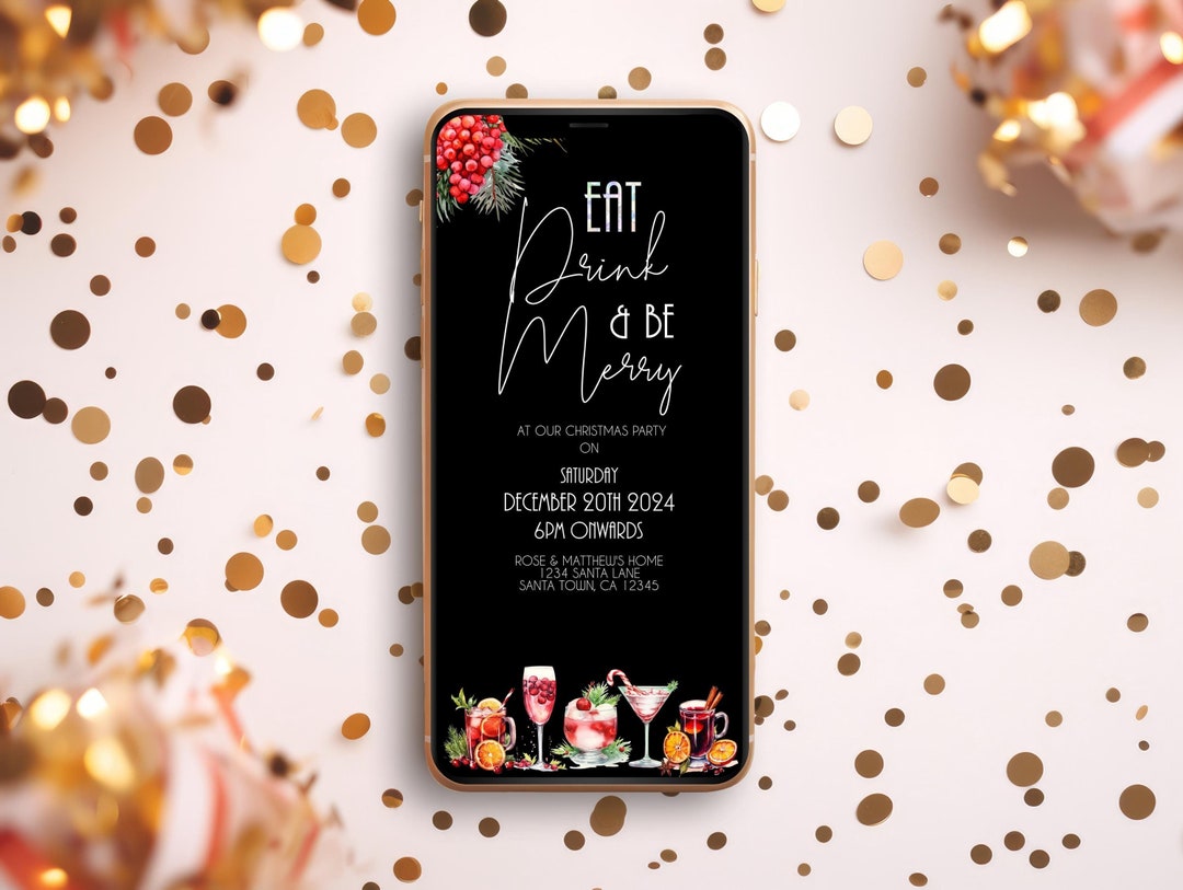 EDITABLE Eat Drink and Be Merry Holiday Party Digital Invite, Christmas ...