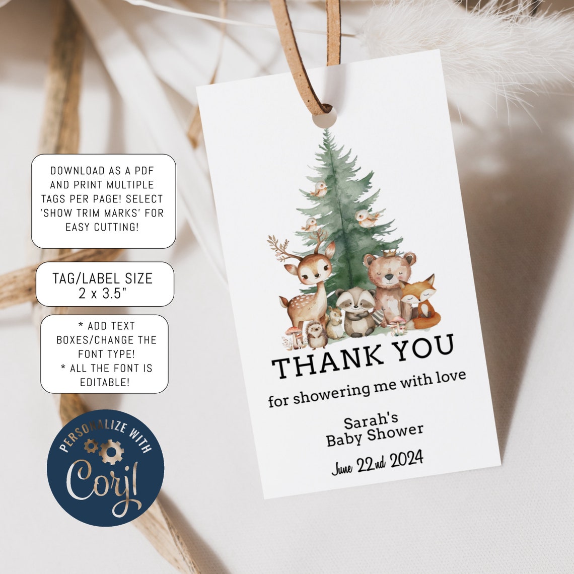 EDITABLE Woodland Thank You Favor Tags, Labels for Forest Animal Baby ...