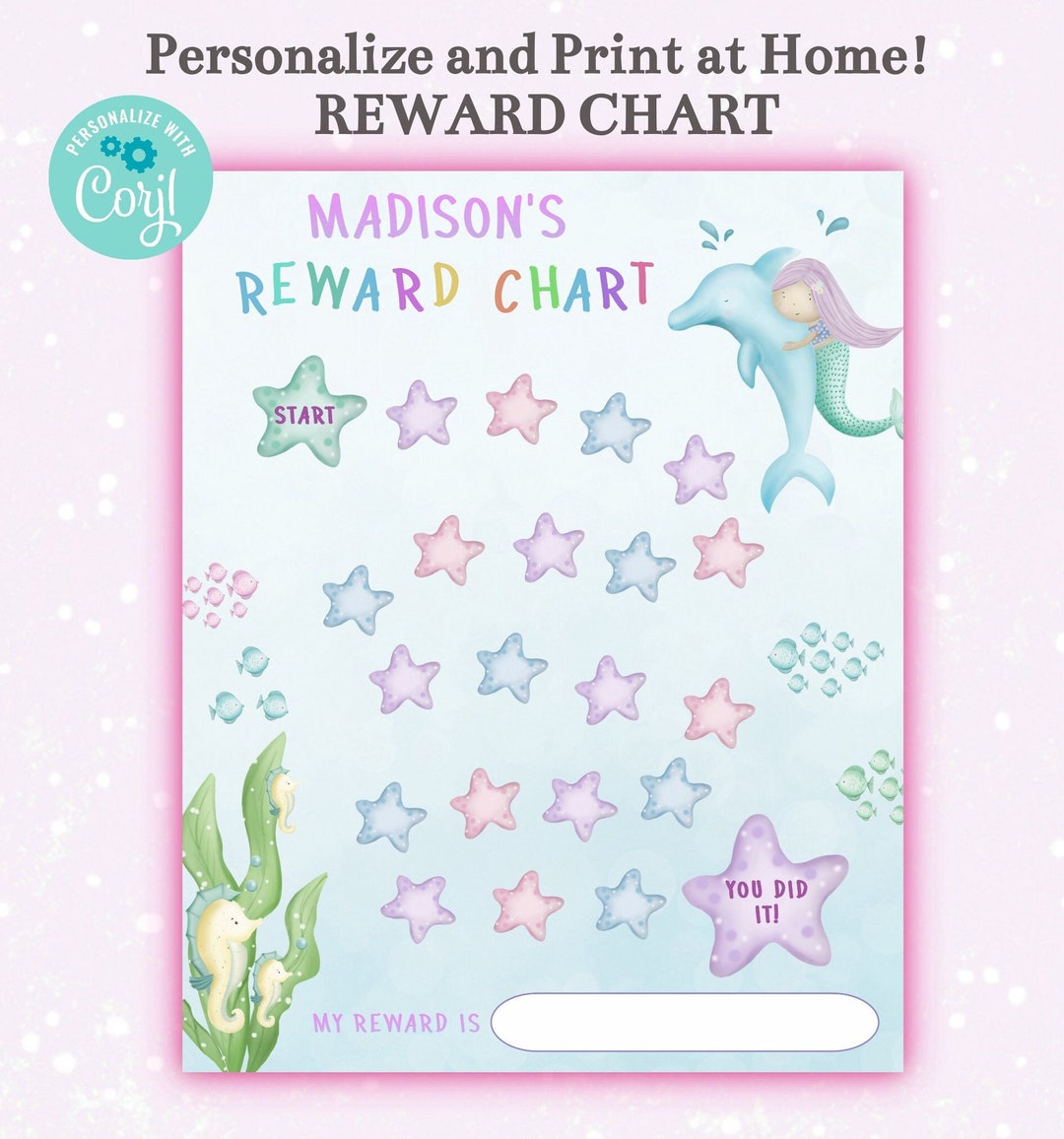 EDITABLE Mermaid Reward Chart for Young Children, Star Chart, Under the ...