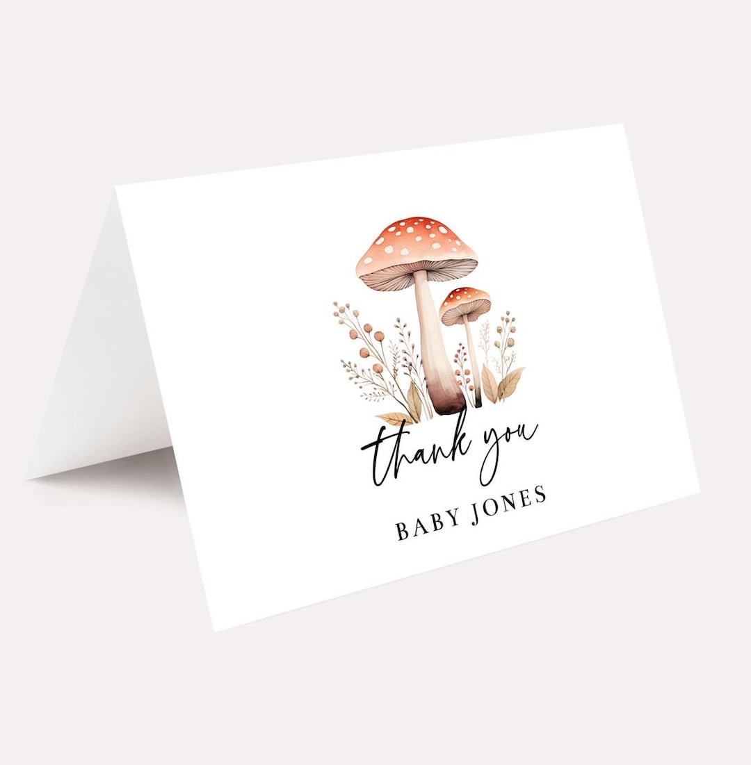 PRINTED Mushroom Set of 10 Thank You Cards, A Little Fungi Baby Shower ...