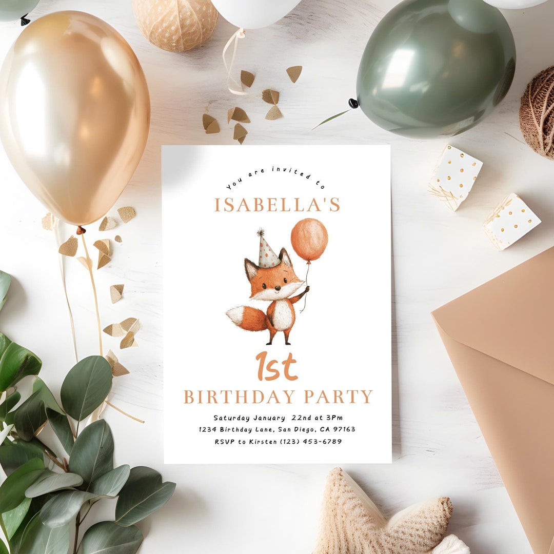 Editable Fox Birthday Invite, Add Any Age Birthday Party Fox Invitation ...