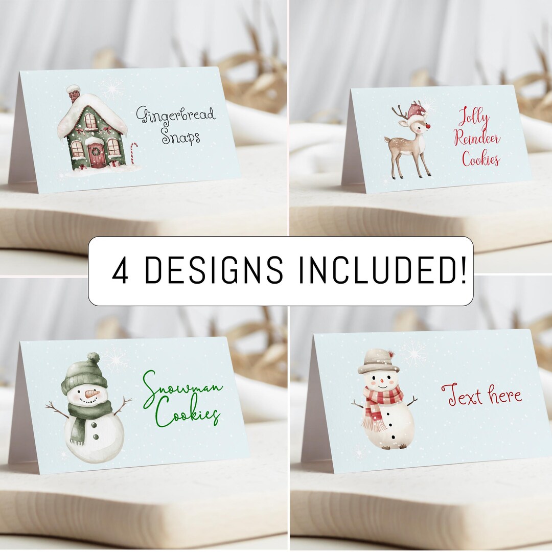 EDITABLE Buffet Food Tent Signs or Seating Cards, Cute Christmas ...