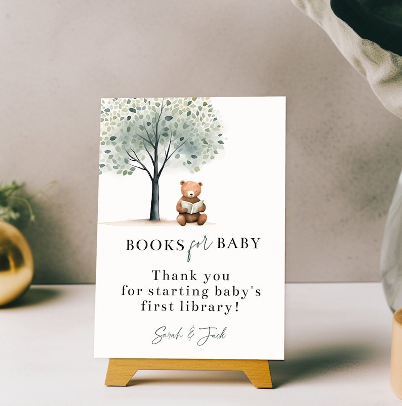 Editable Books for Baby Table Sign, Baby Bear Books Shower Sign, Custom ...