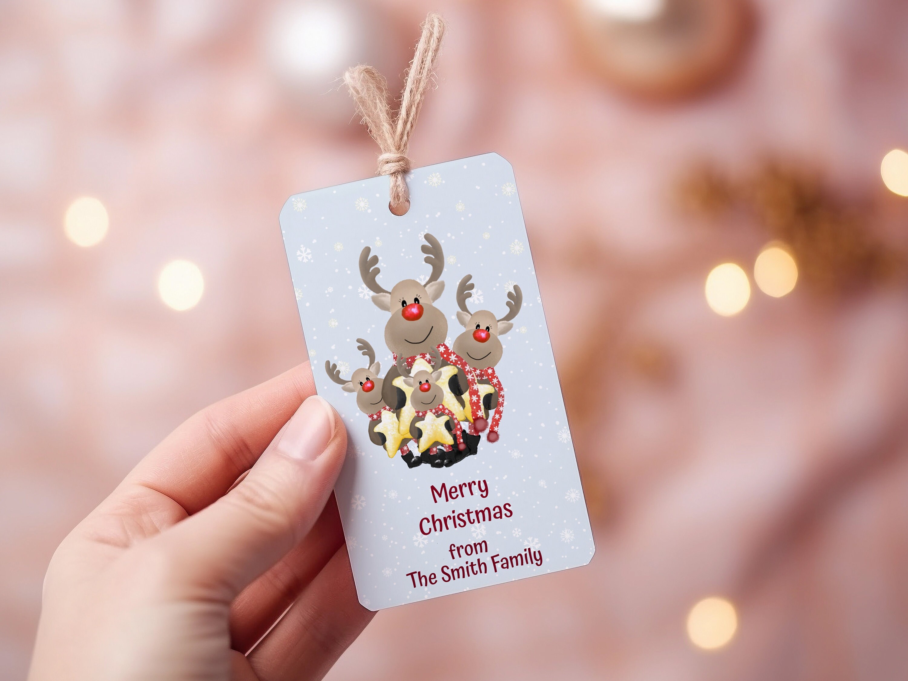 EDITABLE Christmas Tags Labels Reindeer Family Gift Tags Cute - Etsy