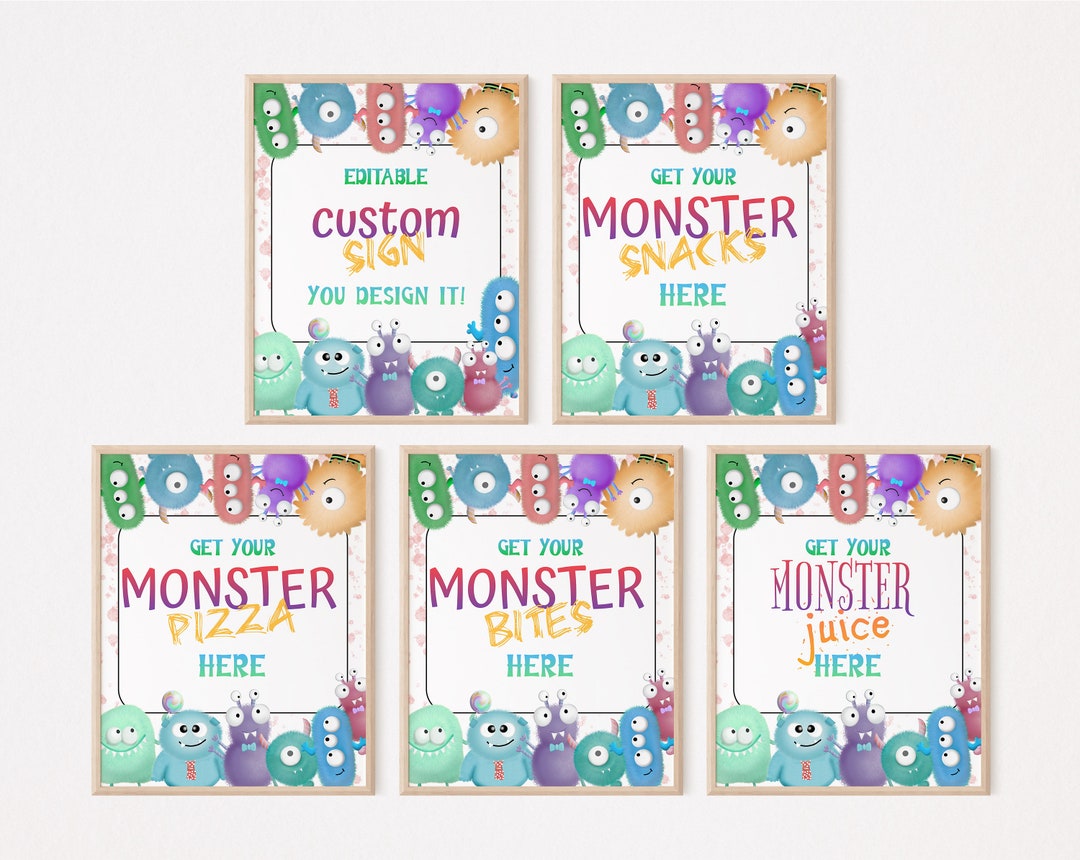 Monster Birthday Food Signs, Custom Sign Monster Poster Edit on CORJL ...