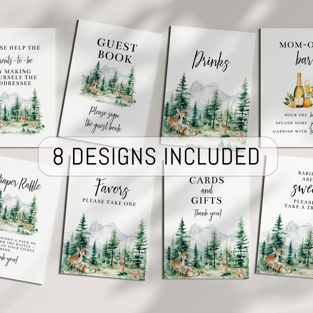 Editable Wilderness Baby Shower Table Signs, Adventure Awaits Baby ...