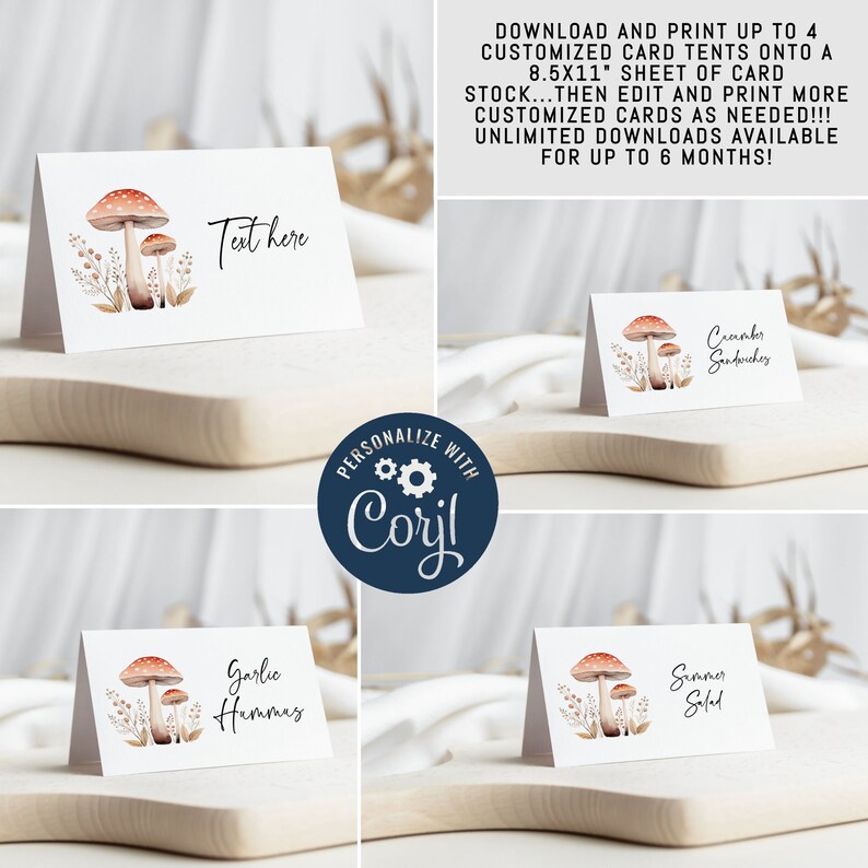 EDITABLE Buffet Food Tent Signs, Mushroom Fungi Baby Shower Seating ...