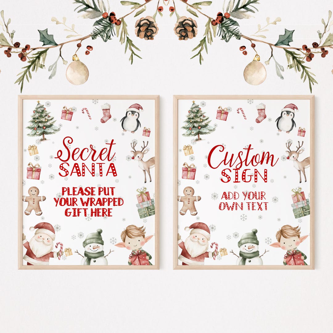Editable Christmas Table Sign, Secret Santa Sign, Custom Christmas ...