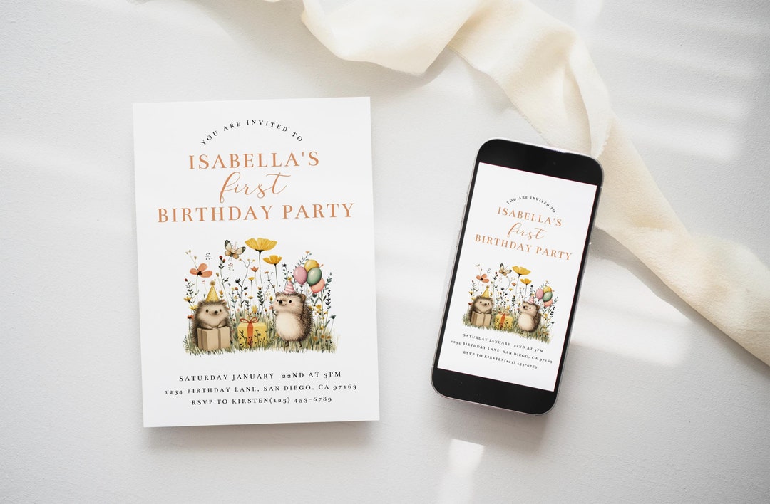 Editable Hedgehog Birthday Invite, Add Any Age Birthday Party Hedgehog ...