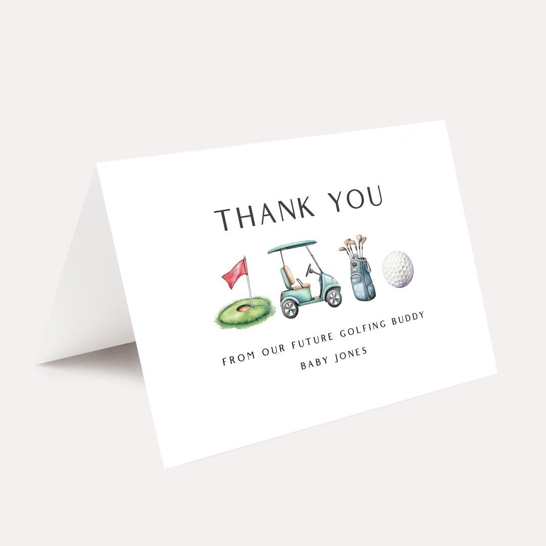 PRINTED Golf Themed Thank You Cards, Golf Baby Shower Thank You Folded ...