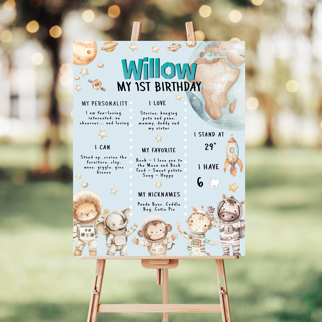 1st Birthday Space Adventure Poster - Astronaut Theme Birthday Sign ...
