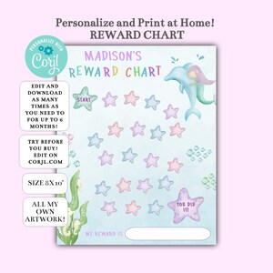 EDITABLE Mermaid Reward Chart for Young Children, Star Chart, Under the ...