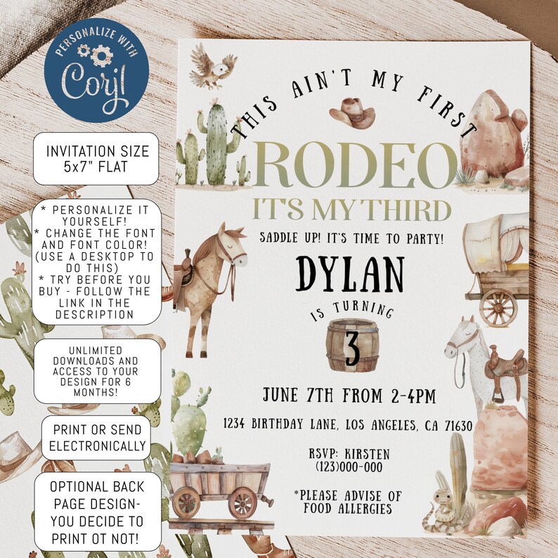 This Isn't My First RODEO Birthday Party Invite, Invitation for Wild ...