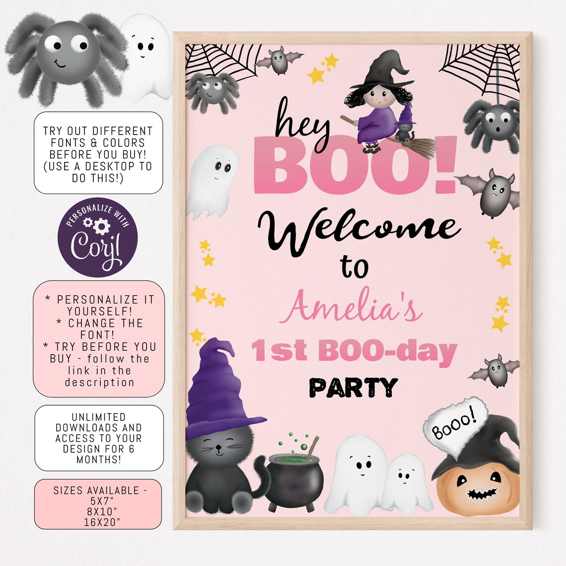 1st Birthday Sign, Hey Boo Welcome Poster, Girl 1st Birthday, October ...