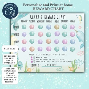 EDITABLE Reward Chart, Under the Sea Themed Reward Chart, Personalize ...