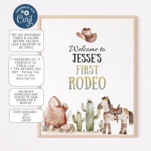 Editable Welcome Sign 1st Rodeo, Wild West Party Sign, Cowboy Party ...
