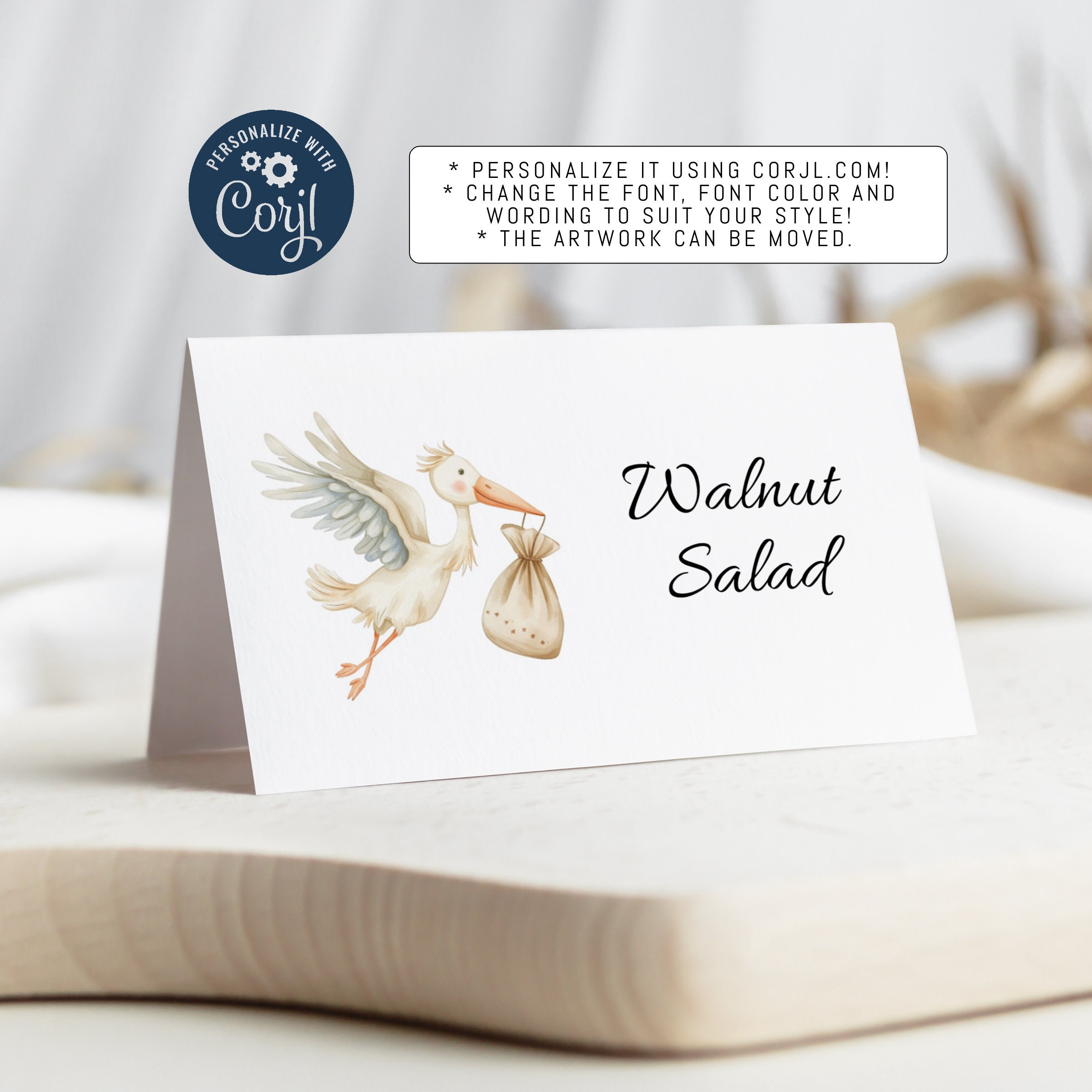 EDITABLE Buffet Food Tent Signs, Stork Baby Shower Food Label Signs ...