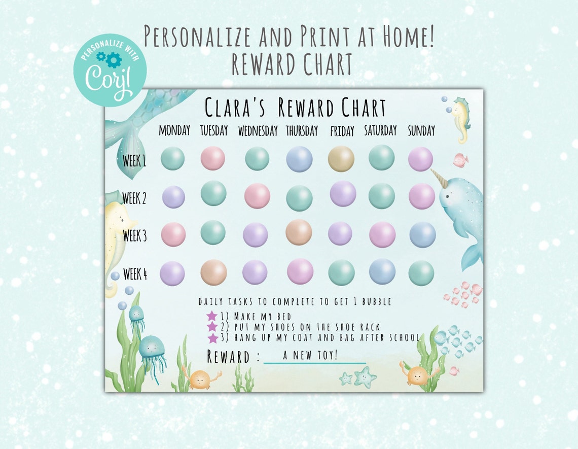 EDITABLE Reward Chart, Under the Sea Themed Reward Chart, Personalize ...