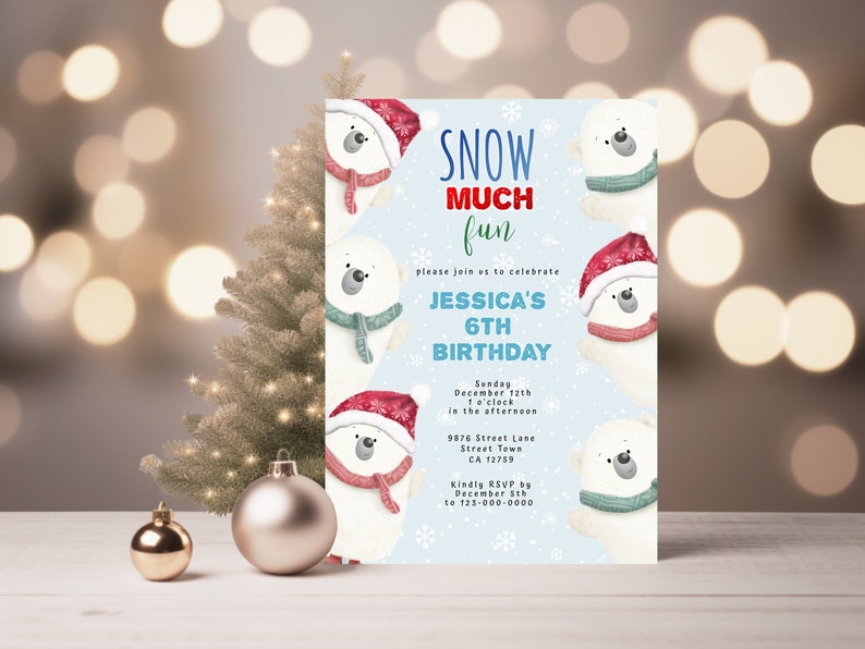 EDITABLE Polar Bear Themed BIRTHDAY Party, Kids Party Winter Invite ...