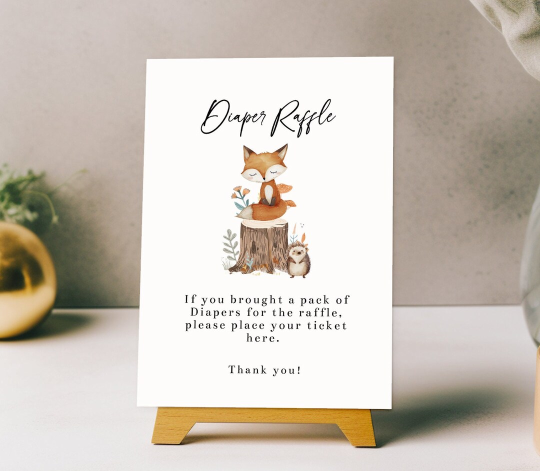 Editable Diaper Raffle Table Sign, Fox Woodland Baby Shower Shower Sign ...