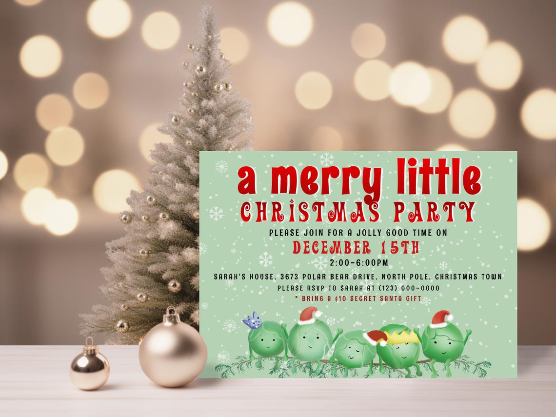 Editable Cute Christmas Party Invitation, Sprout Family Christmas Party ...