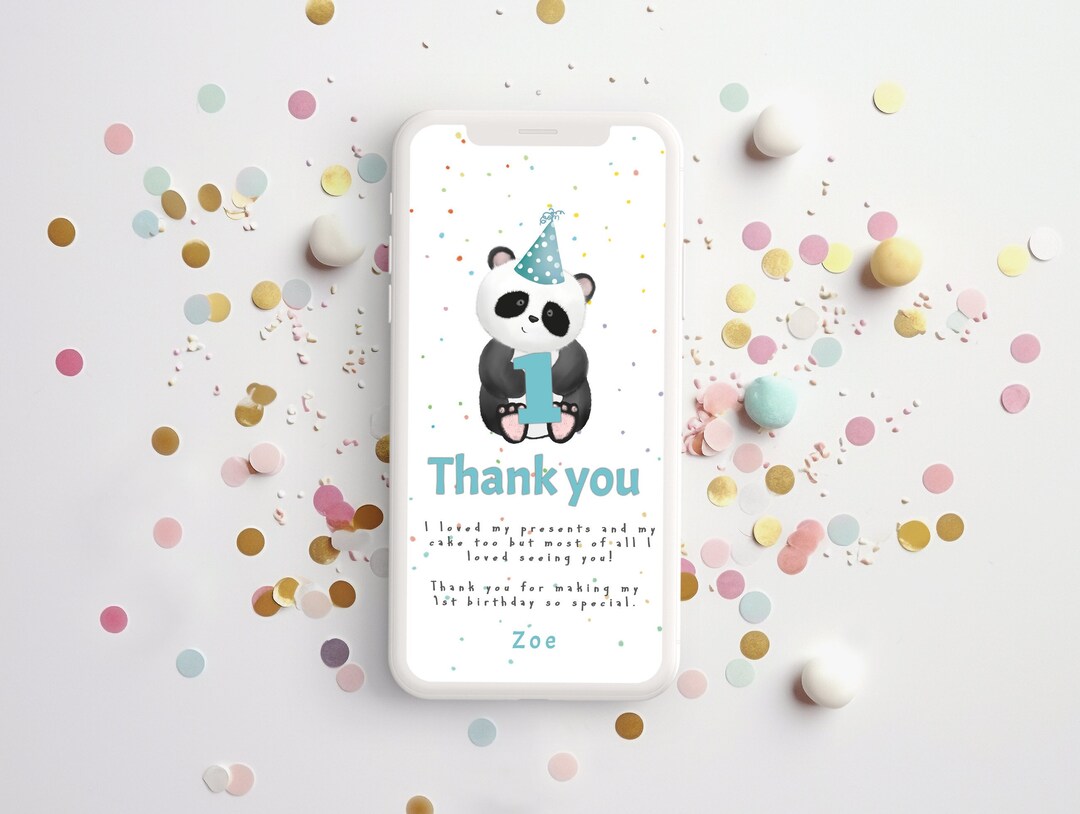 EDITABLE Text Digital Thank You Card, Panda Pink Thank You Card ...