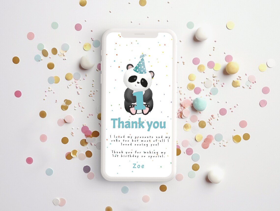 EDITABLE Text Digital Thank You Card, Panda Pink Thank You Card ...