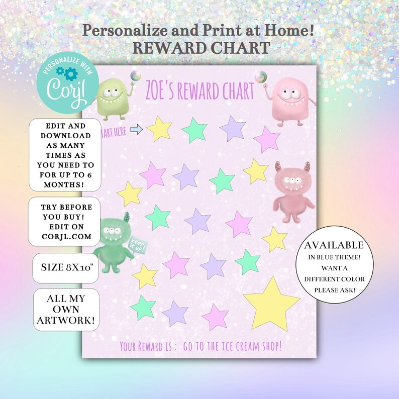 PRINTABLE Reward Chart for Young Children Monster Themed - Etsy