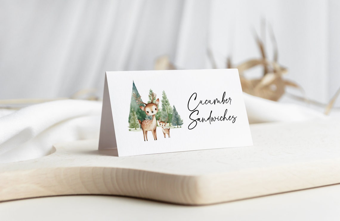 EDITABLE Buffet Food Tent Signs, Deer Baby Shower Food Label Signs ...